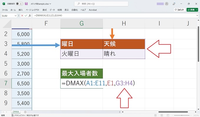 DMAX関数の使い方と実例。指定された条件の最大値を取得する│Excel | Webs│ビジネスのIT・テクノロジー活用